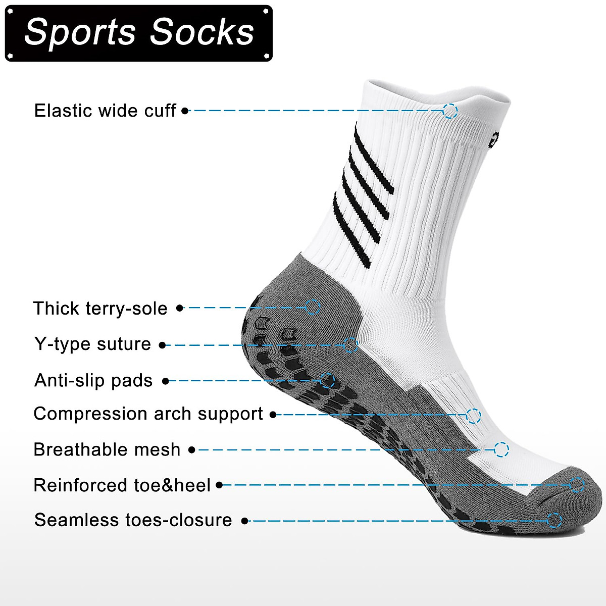 GOGOGOAL Non-slip Football Athletic Sock Men Women Anti-slip Slipper Socks Hospital Grip Soccer Sports Training Sock Basketball Yoga White M 3P