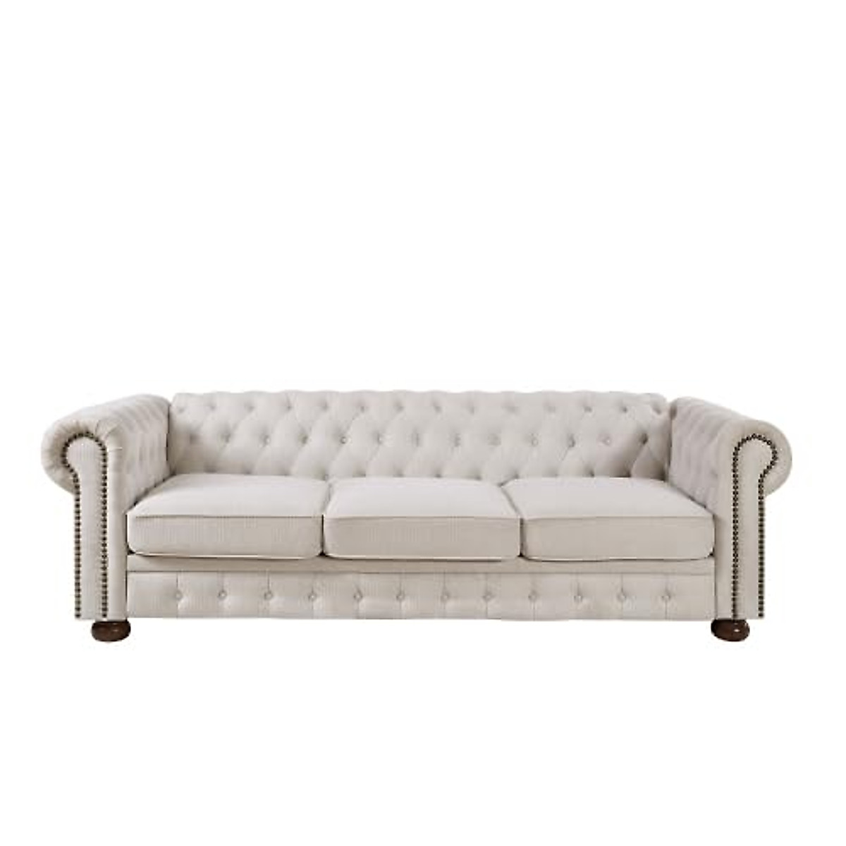 LUMISOL 3 Seater Couch for Living Room, Modern Upholstered Tufted Couch with Nailhead Trim & Wood Legs, Chesterfield Sofa with Rolled Arms