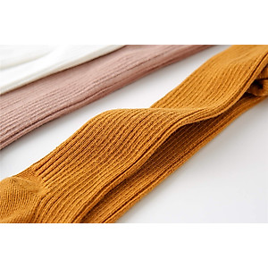 CECORC Baby Tights – Thick Toddlers Girl Leggings–Seamless Cable Knit Cotton Stockings – Infants Pantyhose 3 Pack, 0-6 Months, White+Black+Ginger