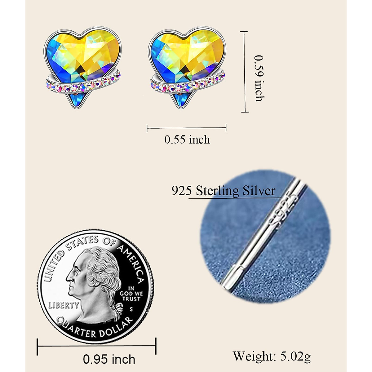 Earrings for Women,Infinity Love Heart Austria Crystal,925 Sterling Silver Stud Earrings,Anniversary Birthday Graduation Jewelry Gifts for Her (Aurore Boreale)