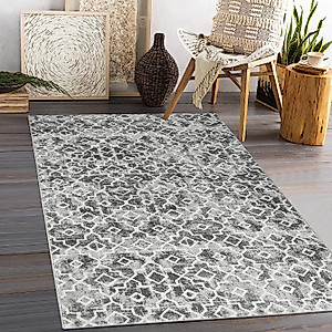 Moynesa Washable Area Rug- 3x5 Moroccan Entryway Throw Rug Non-Slip Kitchen Carpet Runner Modern Geometric Faux Wool Distressed Accent Mat Soft Floor Rugs for Living Room Bedroom Dining