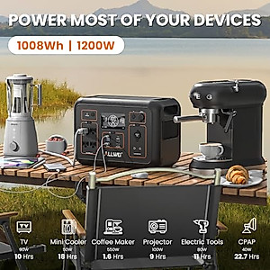 ALLWEI LiFePO4 Solar Generator 1200W(2400W Peak) with 1 * 200W Solar Panel, Fast Charge in 1.5Hrs, 1008Wh Portable Power Station, 4 AC Outlet, UPS Mode, Power Generator for Camping Outdoor Emergency