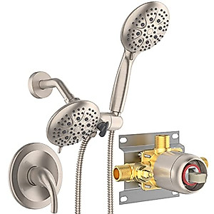 SR SUN RISE Shower System with Handheld Shower and Rain Shower Combo Set High Pressure 5-spray Dual 2 in 1 Shower Faucet Patented 3-way Diverter Brushed Nickel (Valve Include）