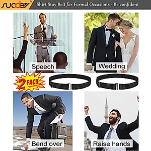 SUOSDEY 2 Pack Shirt Stays Belt Shirt Tucker Shirt Holder for Men Adjustable Elastic Band with Non-slip Glue,black