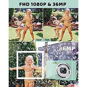 Digital Camera, Lecran FHD 1080P 36.0 Mega Pixels Vlogging Camera with 16X Digital Zoom, LCD Screen, Compact Portable Mini Cameras for Students, Teens, Kids (Green)
