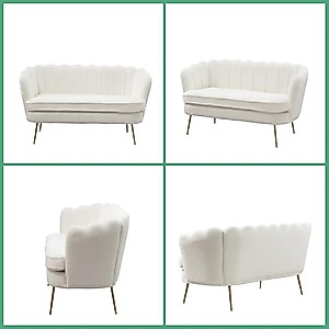 UFINEGO Curved Sofa Boucle Loveseat 59" Wide Modern Boucle Loveseat Upgrade Your Living Room with Our Curved Sofa - Featuring Gold Metal Legs and Full-Body Boucle Fabric, Ivory