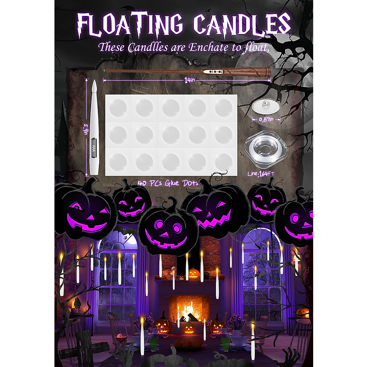 Dreacompy 20 Pcs Floating Candles with Wand, Room Decor, Flameless Candles, Candelabra LED Candle with Wand Control, Magic Hanging Decorations for Birthday, Party, Halloween Decorations