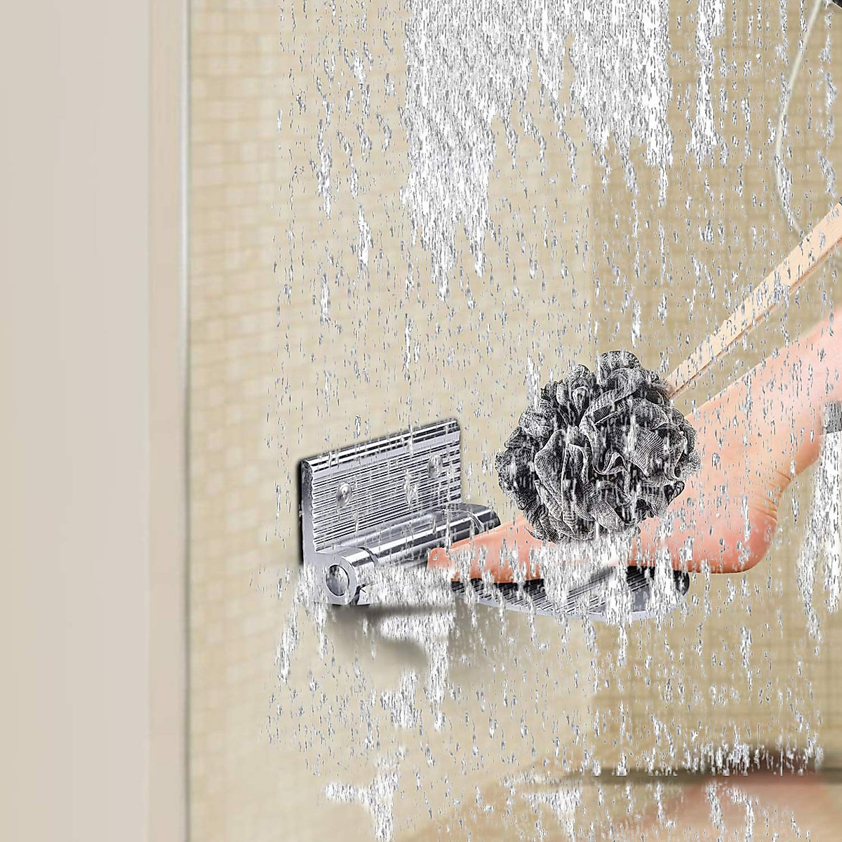 Shower Foot Rest, Shaving & Washing Foot Rest, Heavy Duty Aluminum Alloy Shaving Shelf Fold-Up Shower Foot Rest for Shaving Legs Shower Combo Set (Silvery)