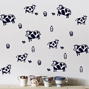 Set of 17 Vinyl Wall Art Decal - Cow - 27" X 14" - Cool Adhesive Sticker Cute Farm Animal Design for Baby Kids Room Bedroom Playroom School Classroom Nursery Decor