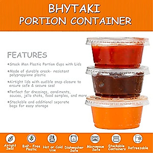 BHYTAKI Jello Short Cups, 200 Sets - 2 oz Disposable Plastic Portion Cups with Lids, Souffle Cups, Clear Plastic Containers With Lids, Condiment Cups, Sauce Cups,Disposable Souffle Cups.(2 oz)