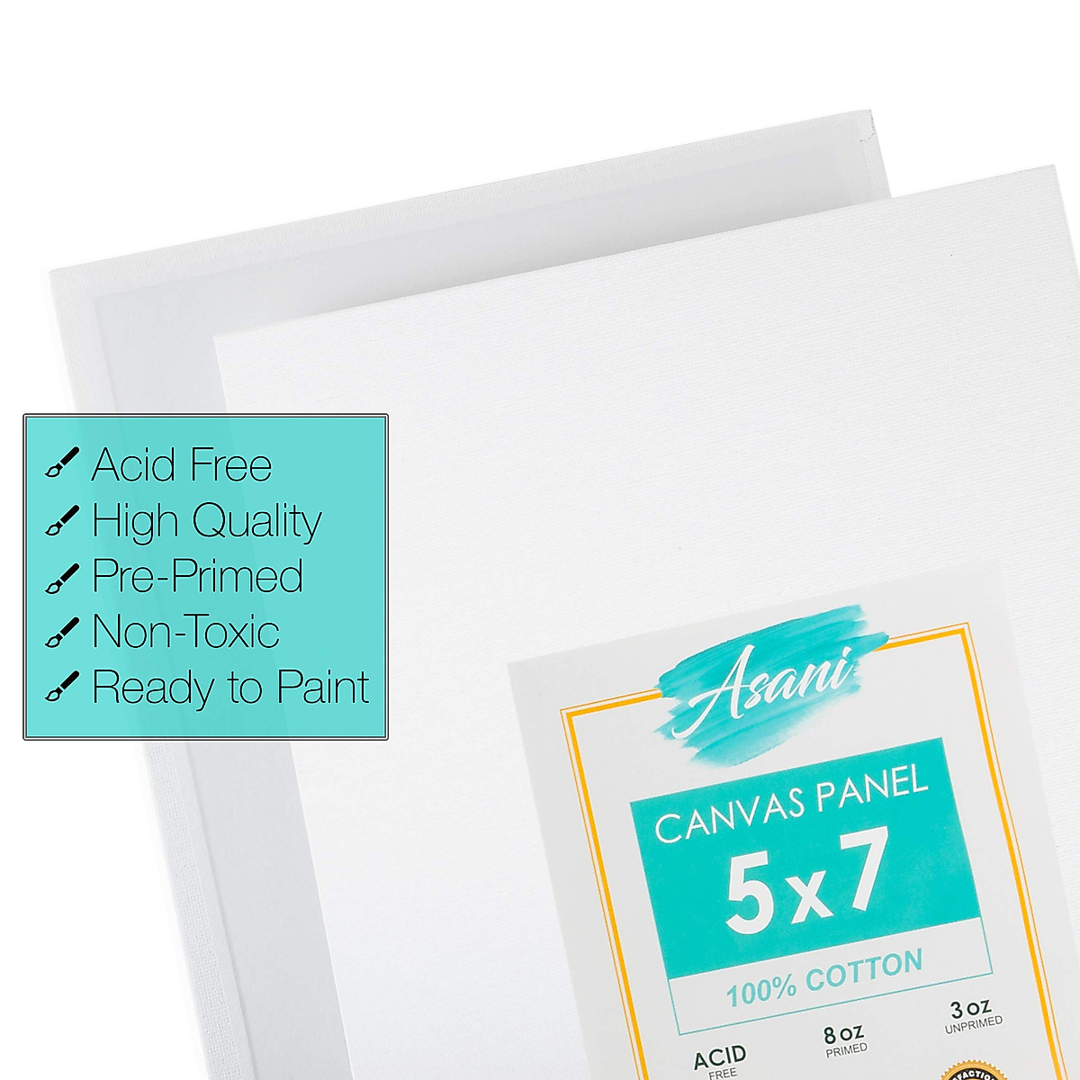 Asani Pre-primed Painting Canvas Panels, 28 Boards Multi-Pack, 5 x 7, 8 x 10, 9 x 12, and 11 x 14, White Cotton Canvases for Acrylic, Oil, Gouache, Tempera Paint, Art Gift for Kids, Adults, Beginners