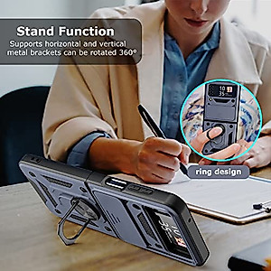 Compatible for Samsung Z Flip 4 Case with Slide Camera Cover Shockproof Galaxy Z Flip 4 Case Ring Kickstand Magnetic Polycarbonate Cover Case for Samsung Flip Z 5G Case-Blue
