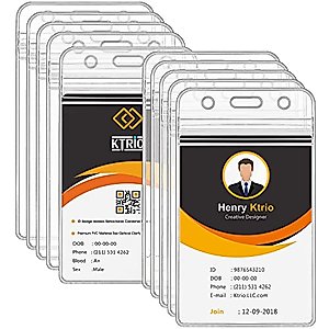 KTRIO 10 Pack ID Badge Holders, Clear Card Holder for Breakaway Lanyard, Multi ID Holder with Waterproof Resealable, Name Tag Badge Holder for Nurses, Office and School, Vertical
