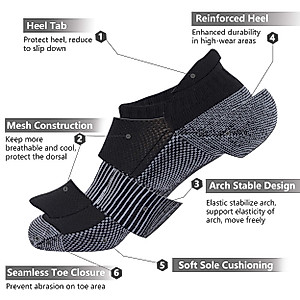 Hissox Black Golf Socks, Mens Womens Low Cut Athletic Cushion Copper Socks Moisture Wicking Running Jogging Tennis Trekking Anti Odor Socks for Smelly Feet 6 Pairs Black,L