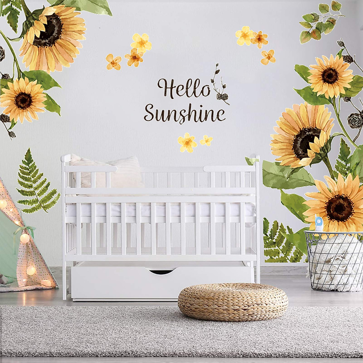 NOA Sunflower Wall Stickers 3D Yellow Flower Wall Decals, Removable Garden Flowers Plant Wallpaper Decor, DIY Art Murals for Bedroom Nursery Kitchen Home Decorations(B)