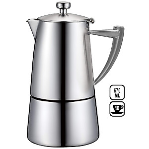 CUISINOX Roma Satin Stainless Steel Moka Pot Stovetop Espresso Maker, 10-Cup