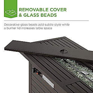 Best Choice Products 57in Propane Gas Fire Pit Table, 50,000 BTU Outdoor Rectangular Firepit for Outside, Patio w/Extruded Aluminum Table Top, Burner Lid, Storage, Cover, Glass Beads - Dark Brown