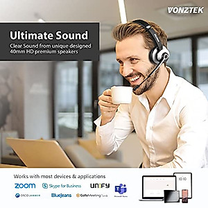 Bluetooth Headset with Microphone, Wireless Headphones with Noise Cancelling Mic, On Ear Headphones with USB Audio Dongle for PC, Handsfree 26 Hrs/Dual Connect/Mute Button, for Skype|Zoom|MS Teams