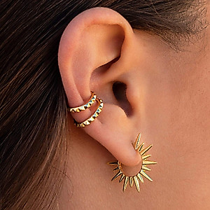 BENEIGE Women Open Hoop Earrings 14K Gold Plated Dainty Spike Hoop Earrings Handmade Hypoallergenic Everyday Jewelry for Women