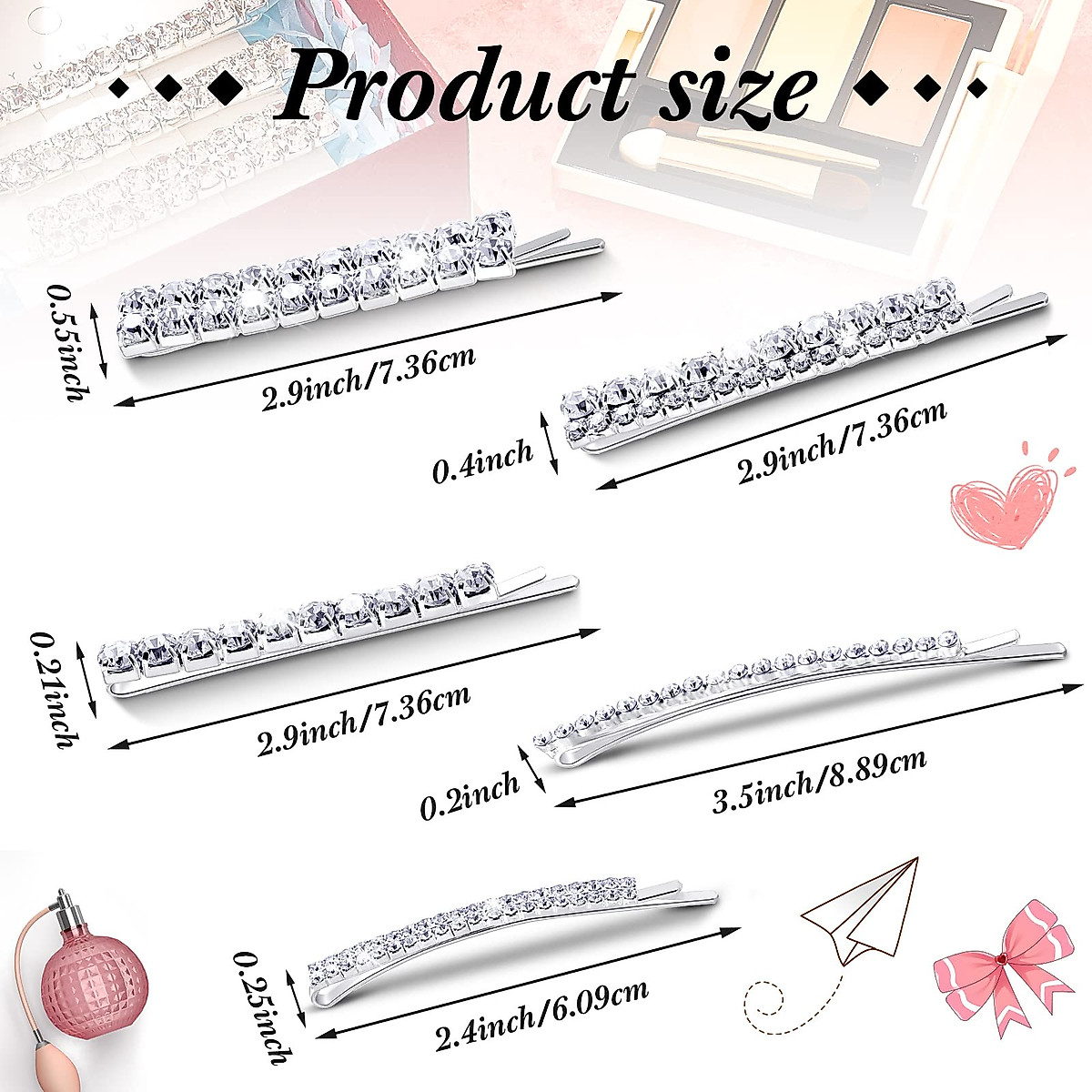 15 Pieces Rhinestone Hair Clips Metal Rhinestone Hair Pins Clear Crystal Bobby Pins for Women Luxury Hair Barrettes Bling Hair Pins Hair Accessories for Party Wedding Daily(Silver)