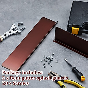 2 Pcs Gutter Valley Splash Guards Downspout Diverter Roof Rain Diverter Roofing Gutter Guards with 20 Pcs Matching Gutter Screws Rain Gutter Guards for Corner House, Brown (Straight Style)