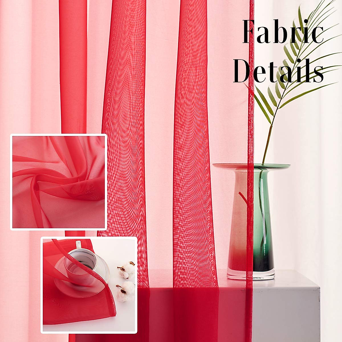 TOAVA DECO Red Curtains 108 Inches Long 2 Panels Rod Pocket Red Sheer Translucent Light Filtering Christmas Extal long for Bedroom Living Room 2 Panels 52x108