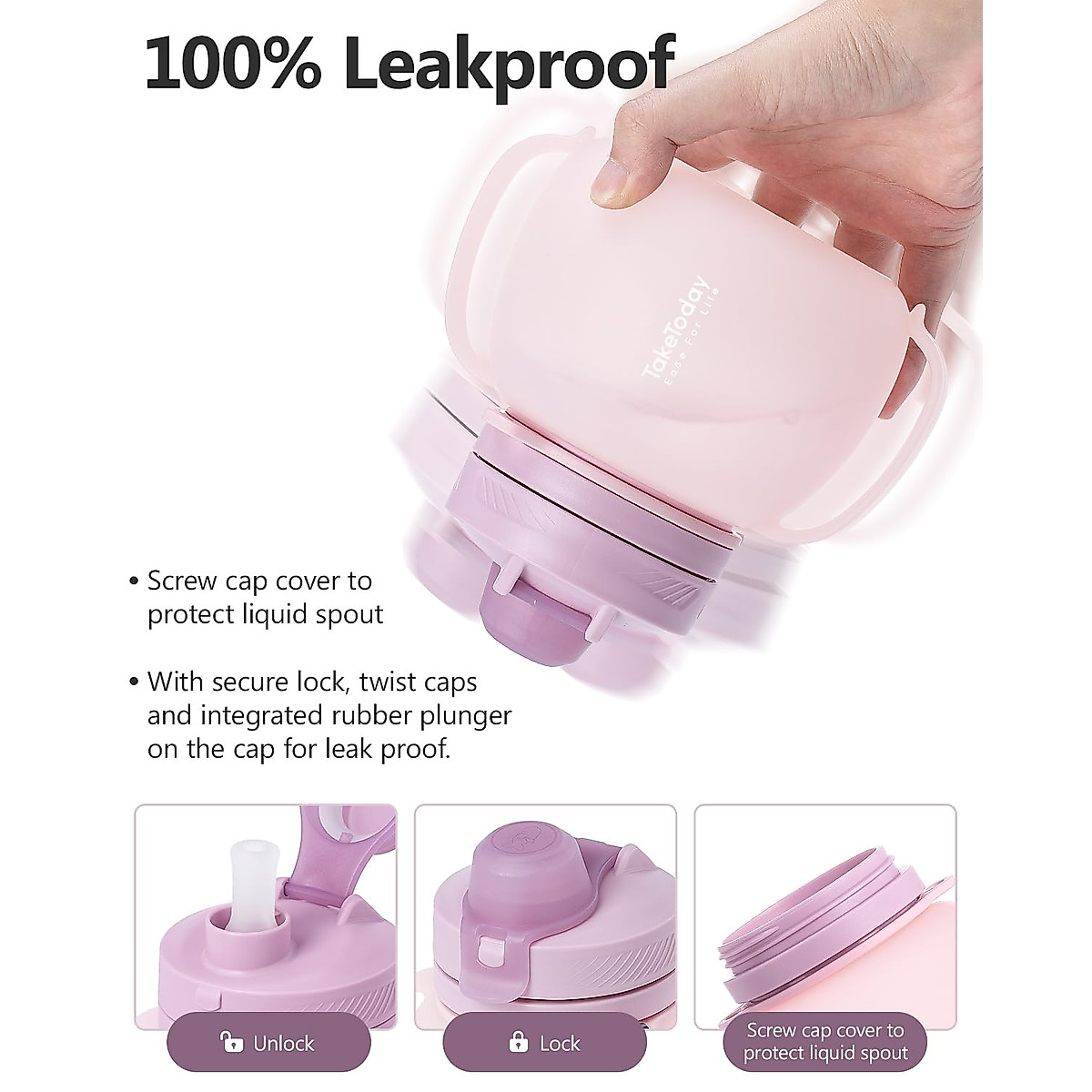 TakeToday Kids Water Bottle for School, Silicone Collapsible Water Bottle, 20 OZ Travel Water Bottle with Straw and Strap, BPA-Free Reusable Leakproof, Purple