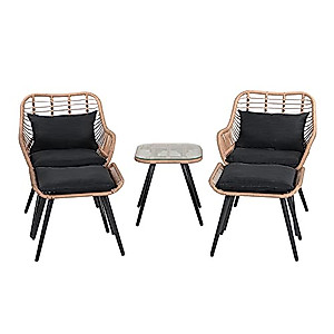 JOIVI 5 Piece Outdoor Patio Furniture Set, PE Rattan Wicker Small Patio Conversation Set Porch Furniture, Cushioned Patio Chairs with Ottomans and Side Table