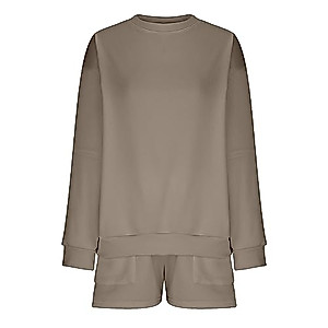 jovati Women 2 Piece Outfits Fall Workout Sets Sweatsuit Oversized Sweatshirt Shorts Lounge Sets 2023 Trendy Preppy Clothes