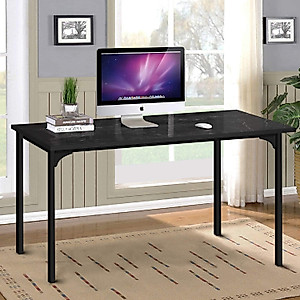 HealSmart Home Office Computer Desk, Modern Style Design with Headphone Hooks for Working, Writing and Gaming, Thickened 47 Inch, Black