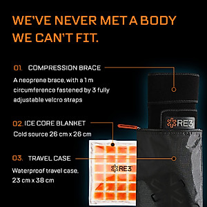 RE3 Ice Compression Pack for Knee, Arm & Leg - Powerful & Effective Cold Compression Cryotherapy Wrap for Chronic Pain, Knee Replacement, Tendinitis, Arthritis of the Knee, Sports Injury, Swelling, Ice Core Blankets - Black, One Size