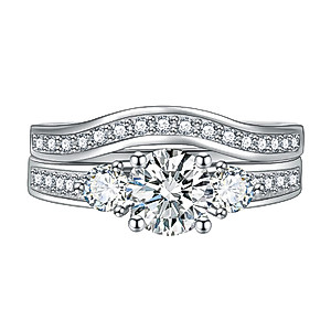 1.8Ct Bridal Ring Sets CZ Engagement Rings for Women Vintage Wedding Bands Three Stones Promise 18K Gold Size 7