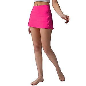 Husnainna High Waisted Pleated Tennis Skirt with Pockets Athletic Golf Skorts for Women Casual Workout Built-in Shorts 018BZQ-Hot Pink/b4