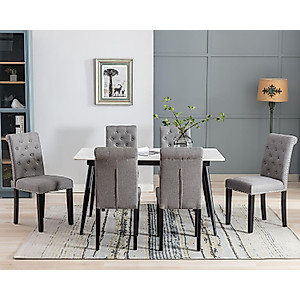 KCC Dining Chairs Set of 4 - Modern Armless Chairs, Upholstered Tufted High Back Kitchen Chairs with Black Legs for Dining Room, Gray