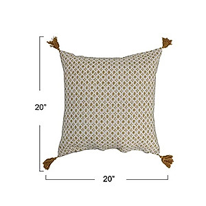 Creative Co-Op Cotton Pattern and Tassels Pillow, 20" L x 20" W x 2" H, Multicolor