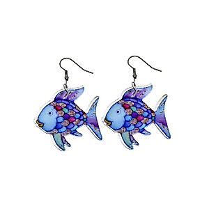Rainbow Fish Earrings for Teachers, Educators, Librarians and more. Super cute Rainbow Fish Book Earrings for Women. Great Pair of Teacher Earrings for Back to School, Book Fairs, Reading Events and
