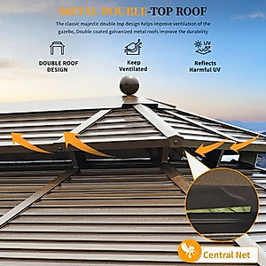 YOLENY 10' x 13' Hardtop Gazebo with Galvanized Steel Double Roof, Pergolas Aluminum Frame, Netting and Curtains Included, Metal Outdoor Gazebos for Garden, Patios, Lawns, Parties