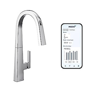 Moen S75005EVC Nio Smart Touchless Pull Down Sprayer Kitchen Faucet with Voice Control and Power Boost, Chrome