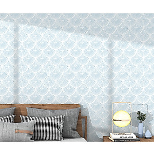 Modern Peel and Stick Wallpaper 17.3''×78.8'' Self Adhesive Wallpaper Blue and White Decorative Contact Paper Boho Removable Wall Paper for Bedroom Waterproof Wallpaper Bathroom Cabinets Decor Vinyl