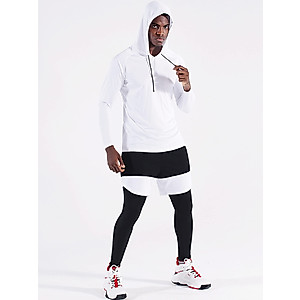 CADMUS Men's Workout Long Sleeve Fishing Shirts UPF 50+ Sun Protection Dry Fit Hoodies,1 Pack,096,White,Large