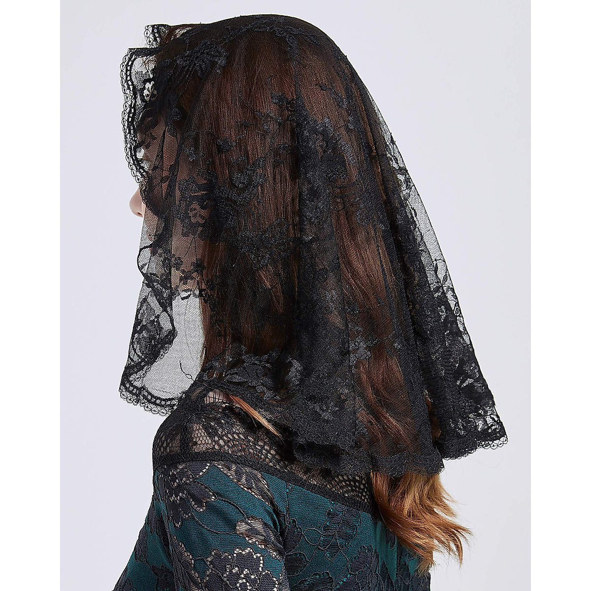Lace Church Veil Headcovering Latin Mass (Elegant Black)