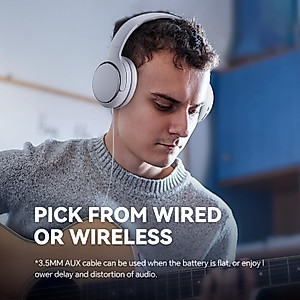 TONEMAC H2 Bluetooth Headphones,Over Ear Bluetooth Headphones,50H Playtime,Lightweight Wireless Bluetooth Earphones,Wireless Headphones with Mic,Deep Bass for Home Office Cellphone PC Ect. (White)