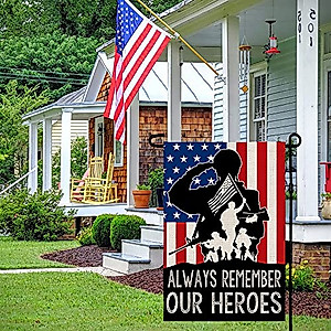 CROWNED BEAUTY Memorial Day Soldier Garden Flag 12x18 Inch Double Sided Always Remember Our Heroes 4th of July Patrioctic American Independence Outside Yard Decor