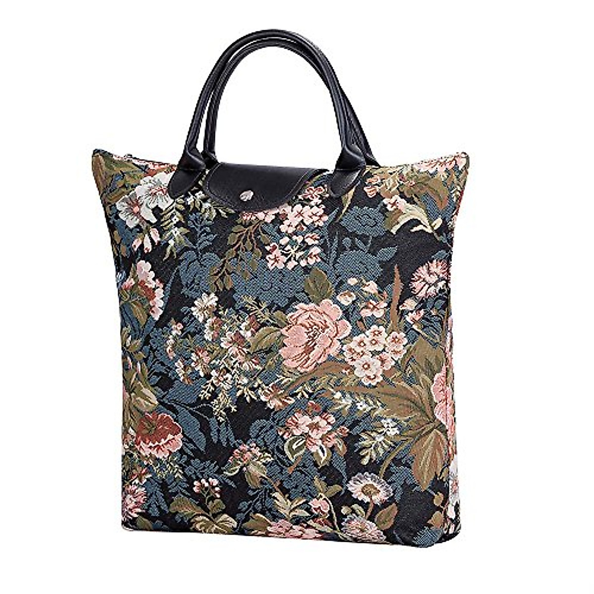 Signare Tapestry Foldable Tote Bag Reusable Shopping Bag Grocery Bag with Floral Peony Design (FDAW-PEO)
