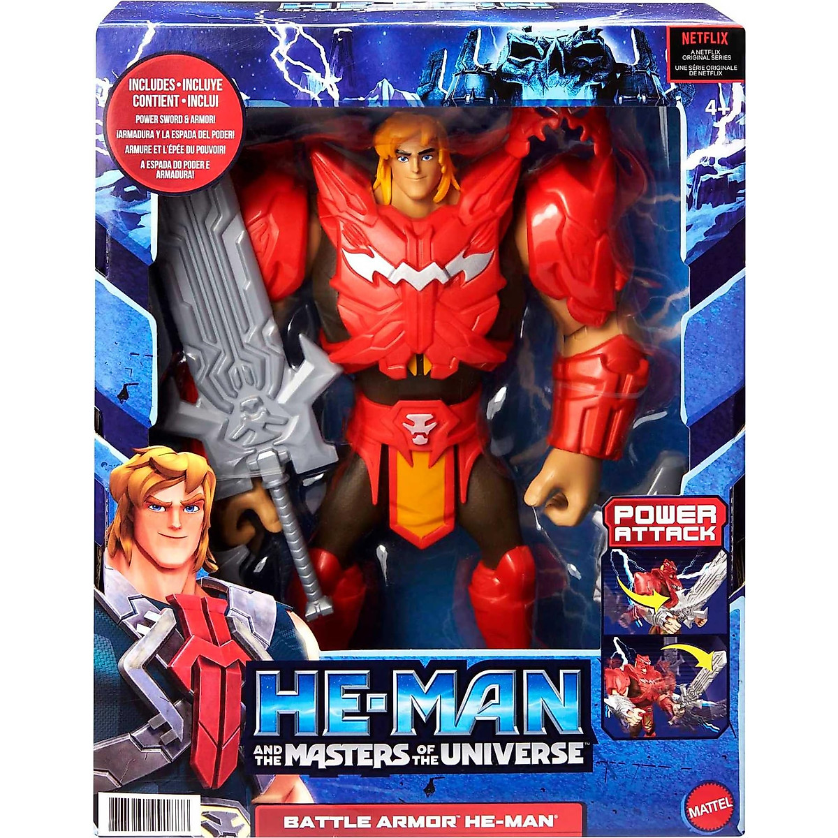 Masters of the Universe Deluxe He-Man Power Attack Action Figure, 8.5-in Battle Character for Storytelling Play, Gift for Fans 4 Years and Older