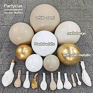 White Sand Gold Balloon Garland - Double Stuffed Pastel White Cream Beige Matte Balloons Neutral Nude Ivory Balloon Arch Kit for Boho Baby Shower Birthday Bridal Wedding Party Decoration