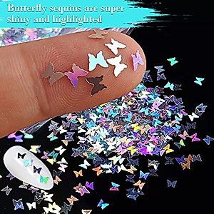 SKEMIX Butterfly Confetti Glitter Laser Sequins for DIY Crafts, Nail Art Decoration, Party Decoration - Holographic Silver, 4mm, 10g