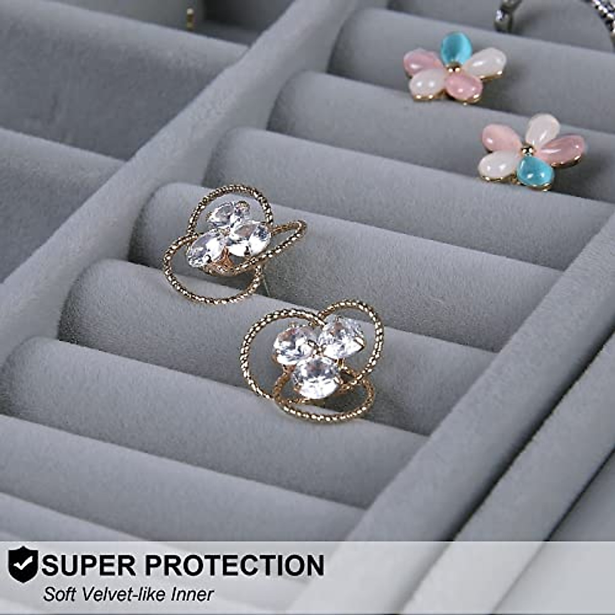 misaya Jewelry Boxes for Women, Jewelry Organizer with Lock and Key, Birthday and Back To School Gift, 2-Layer Jewelry Holder for Earring Ring Necklace, Grey