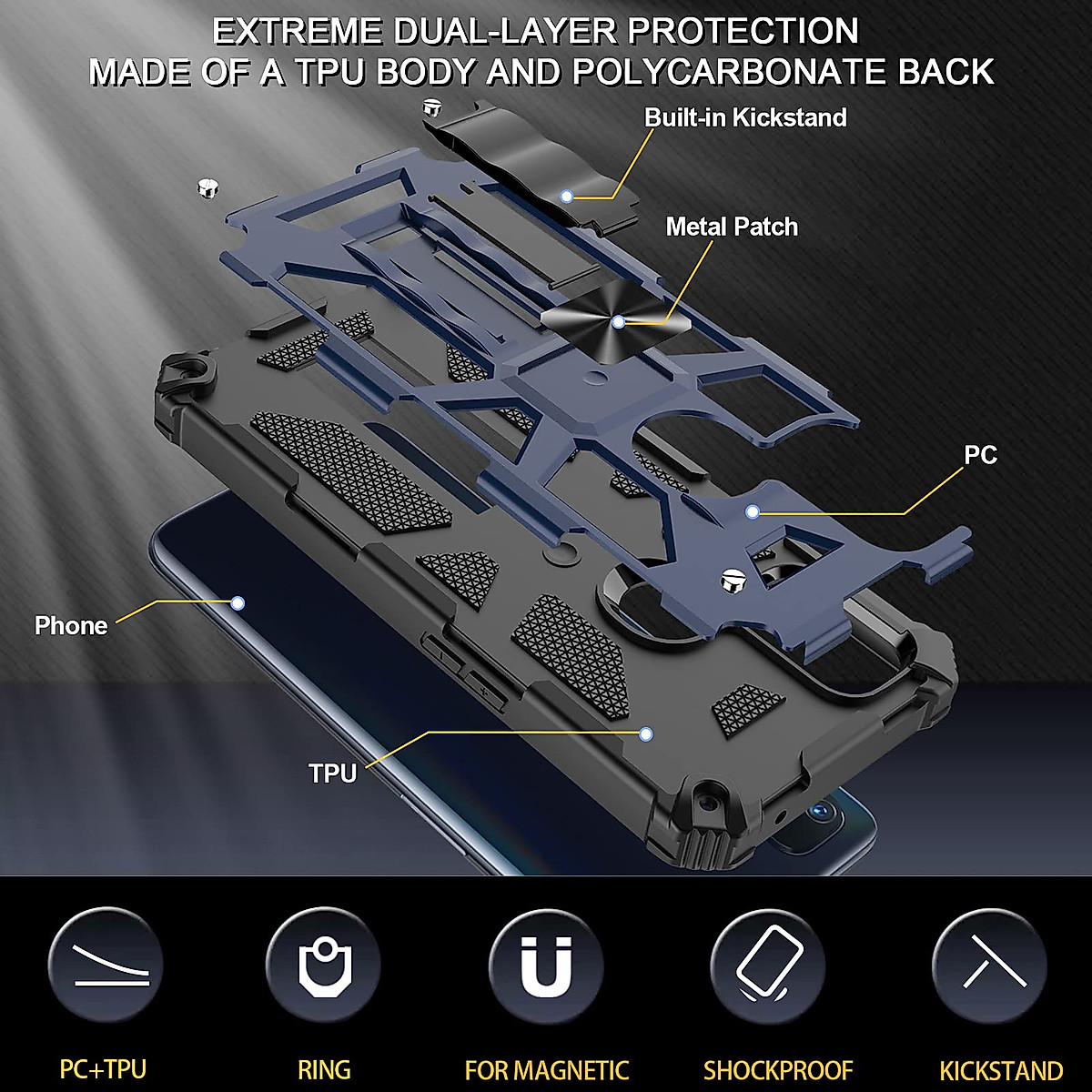 Ailiber Compatible with OnePlus Nord N10 5G Case with Screen Protector, for Magnetic Car Mount, Kickstand Holder, Shockproof Bumper Military Grade Armor Protective Cover for 1+Nord N10 5G-Blue