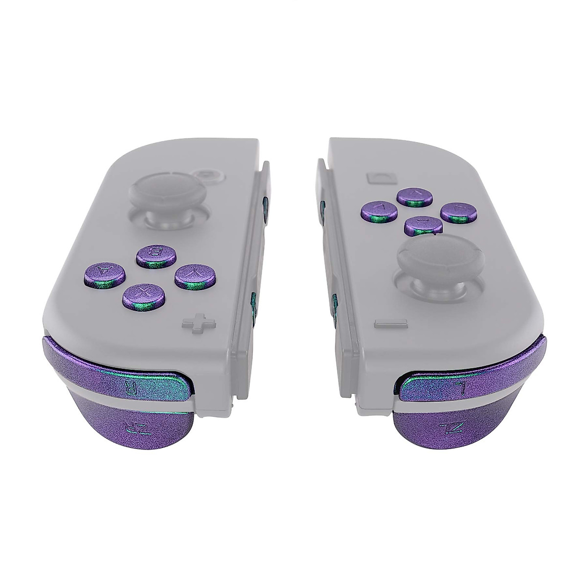 eXtremeRate DIY Full Set Buttons for Nintendo Switch & Switch OLED, Replacement Button for JoyCon, ABXY Direction Keys SR SL L R ZR ZL + - Home Capture Trigger Buttons Springs - Chameleon Green Purple